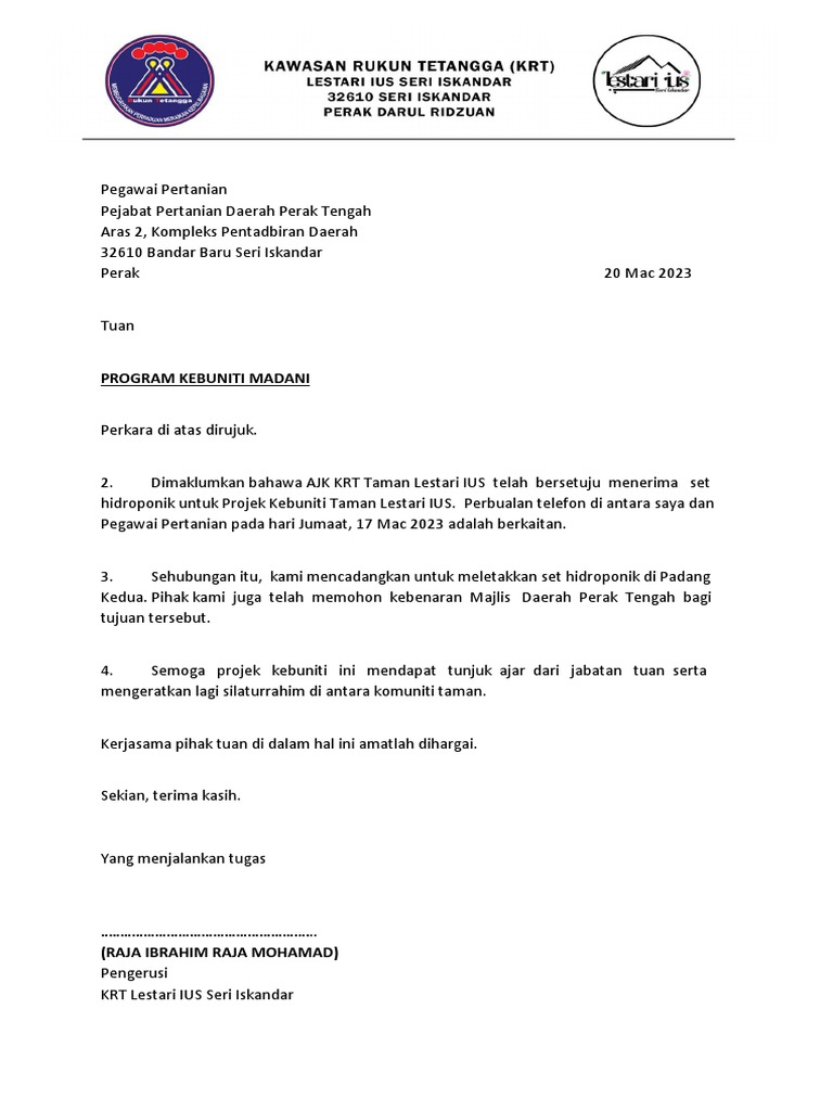 Surat Program Kebuniti Madani - Pej Pertanian Daerah Perak Tengah.pdf | PDF