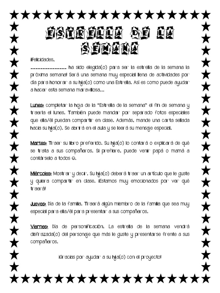 Actividades para la Estrella de la Semana | PDF