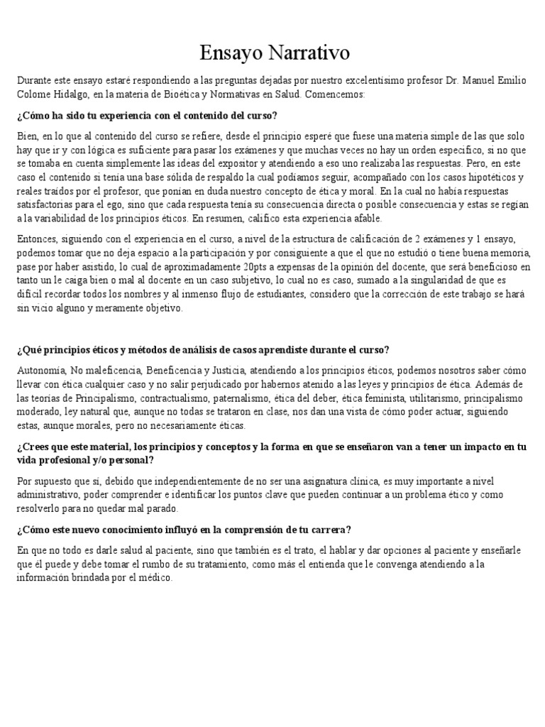 Ensayo Narrativo PDF | PDF | Ensayos | Experiencia
