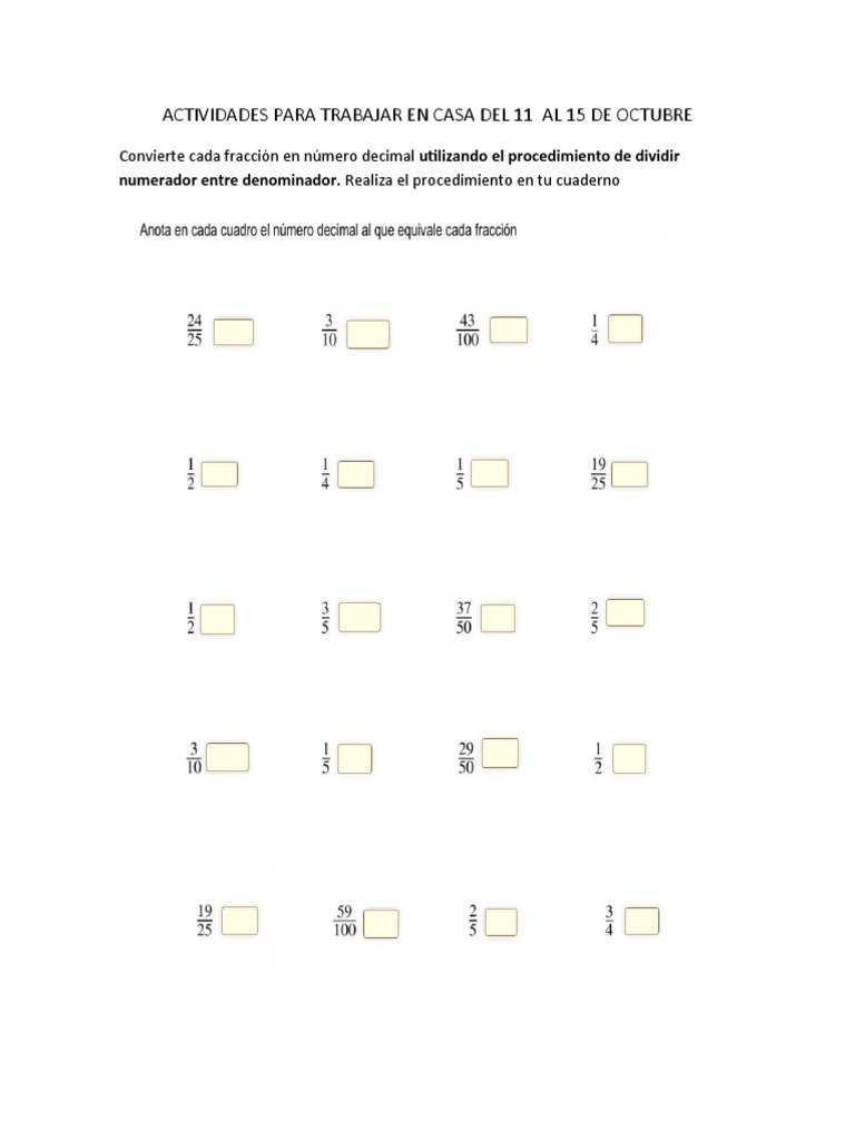 Actividades de Fracciones y Decimales | PDF