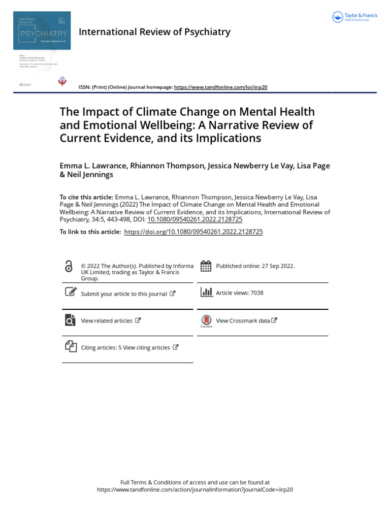 The Impact of Climate Change On Mental Health and Emotional Wellbeing A ...