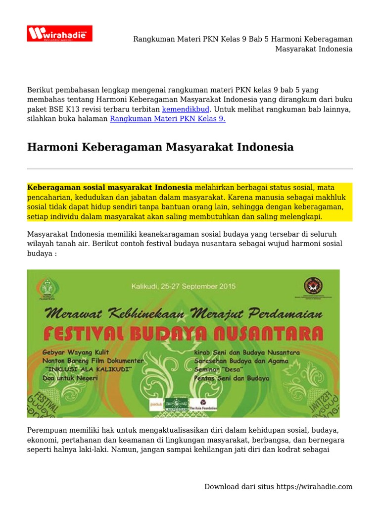 Rangkuman Materi PKN Kelas 9 Bab 5 Harmoni Keberagaman Masyarakat ... Rangkuman Materi PKN Kelas 9 Bab 5 Harmoni Keberagaman Masyarakat ...