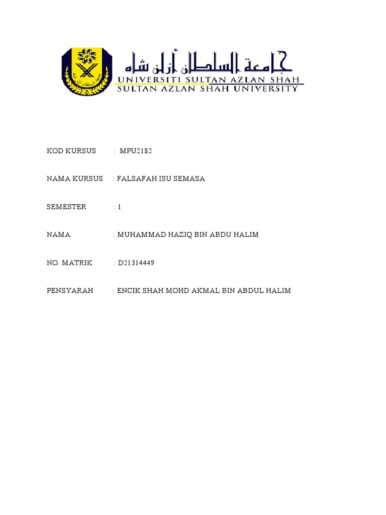 Refleksi Falsafah Individu Assignment | PDF