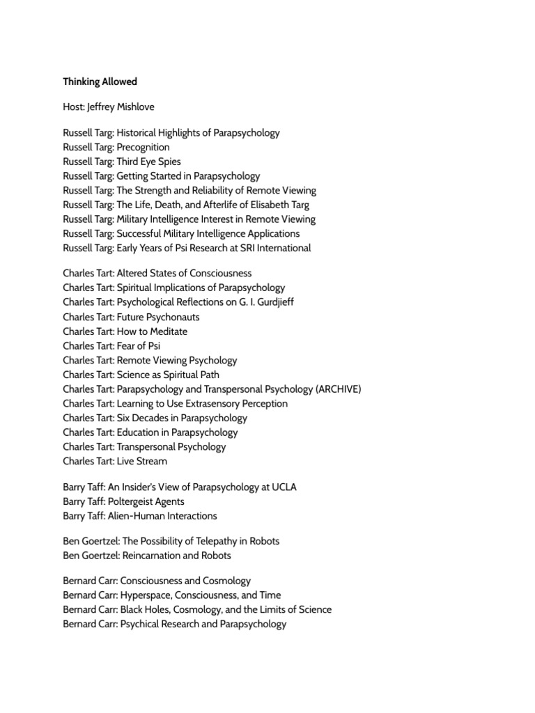 Thinking Allowed Episodes | Download Free PDF | Parapsychology | Reincarnation