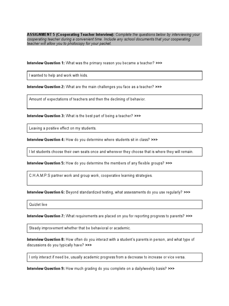 Assignment 5 Cooperating Teacher Interview - 1 1 | PDF