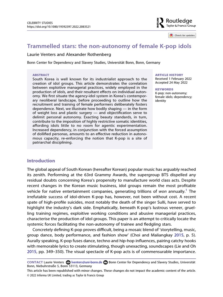 Trammelled Stars The Non Autonomy of Female K Pop Idols PDF | PDF
