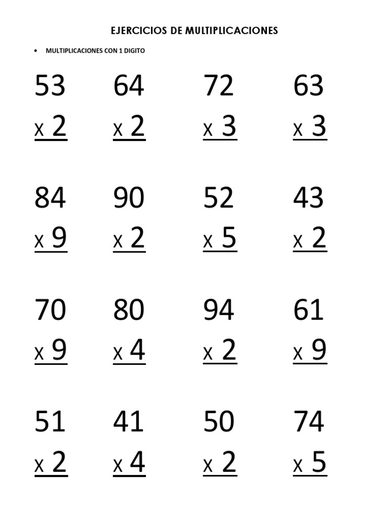 Ejercicios de Multiplicaciones PDF | PDF