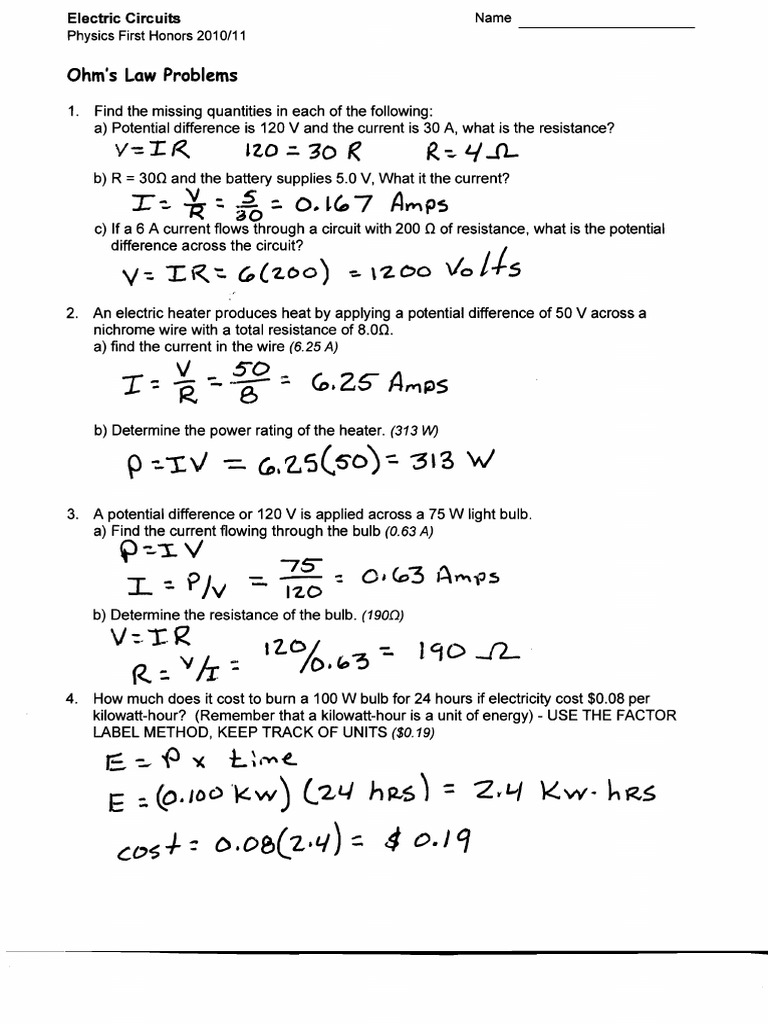 Key-Ohms Law Problems PDF | PDF