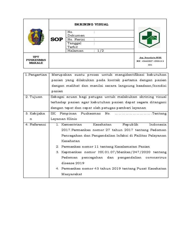 SOP Skrining Visual Puskesmas | PDF