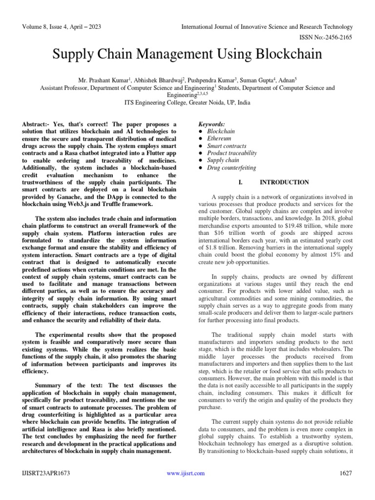 Supply Chain Management Using Blockchain | PDF
