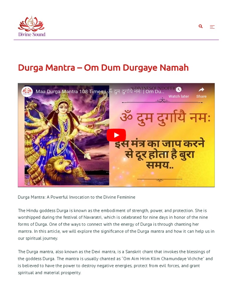 Divinesound in Durga Mantra Om Dum Durgaye Namah | PDF | Devi | Mantra