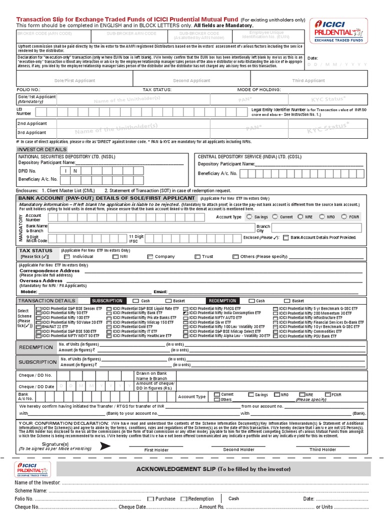 ICICI Prudential ETF Transaction Slip | PDF