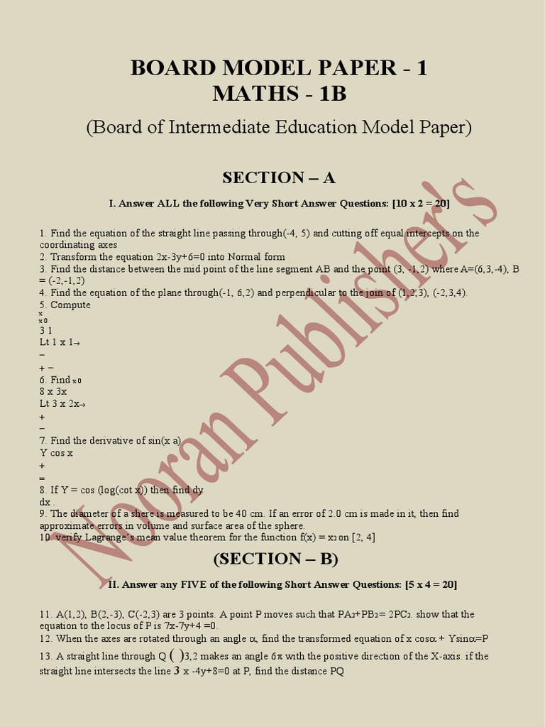 AP Intermediate 1B Model Paper (Nooran Publishers) | PDF