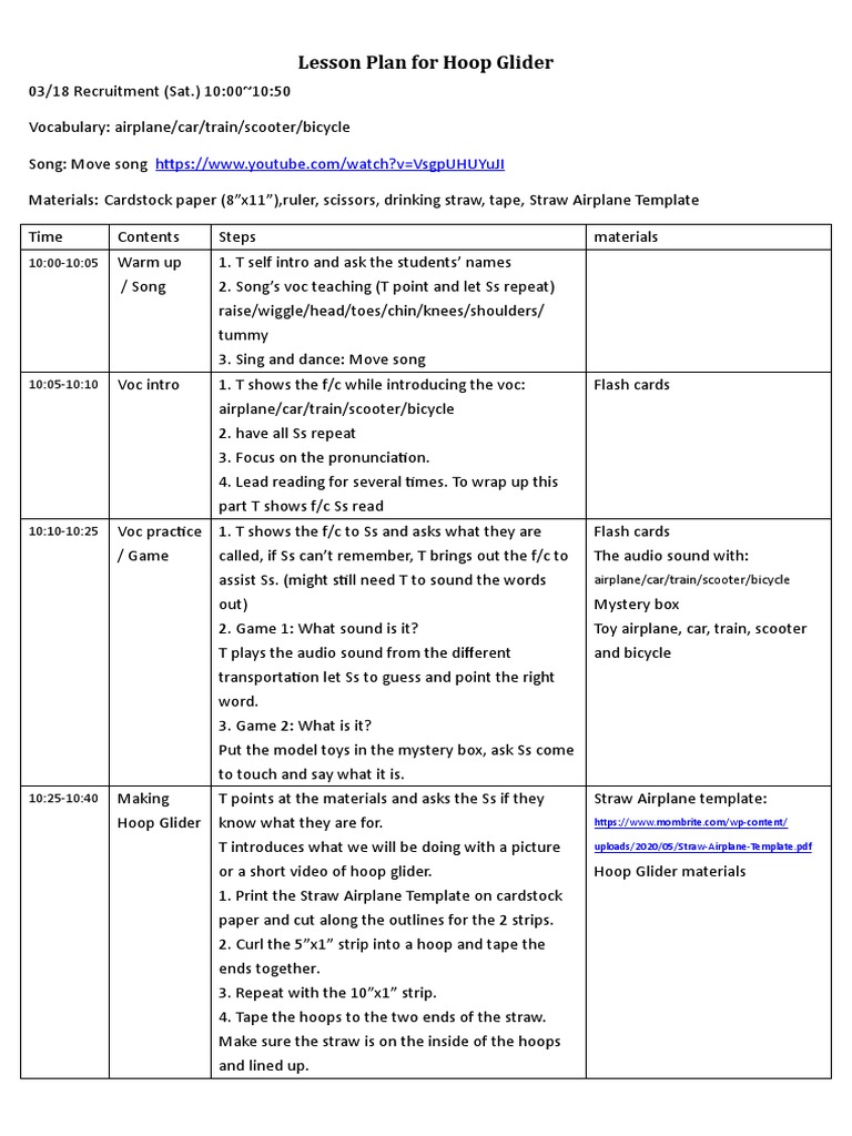Lesson Plan - Hoop Glider | PDF