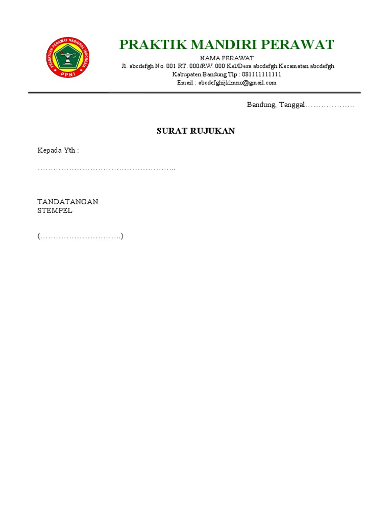 TEMPLATE SURAT RUJUKAN DAN SURAT PELIMPAHAN WEWENANG (PRAKTIK MANDIRI ...