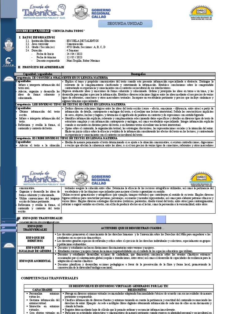 Unidad 2 4to Grado Pdf