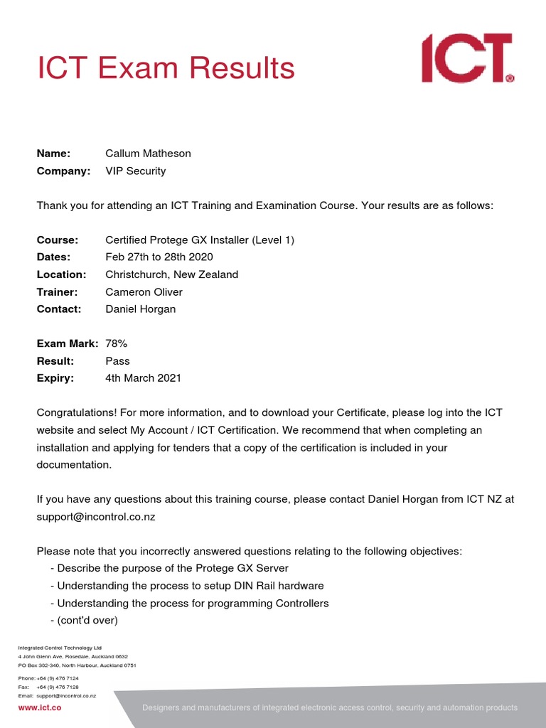 ICT Protege GX Installer Certification | PDF