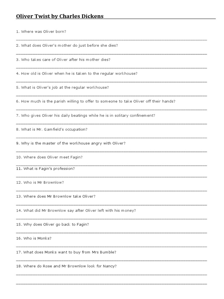 Oliver Twist - Questions | PDF
