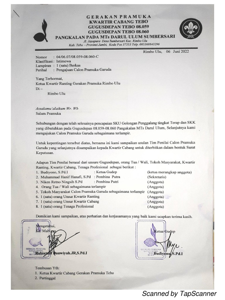 Surat Pengajuan Pramuka Garuda PDF | PDF