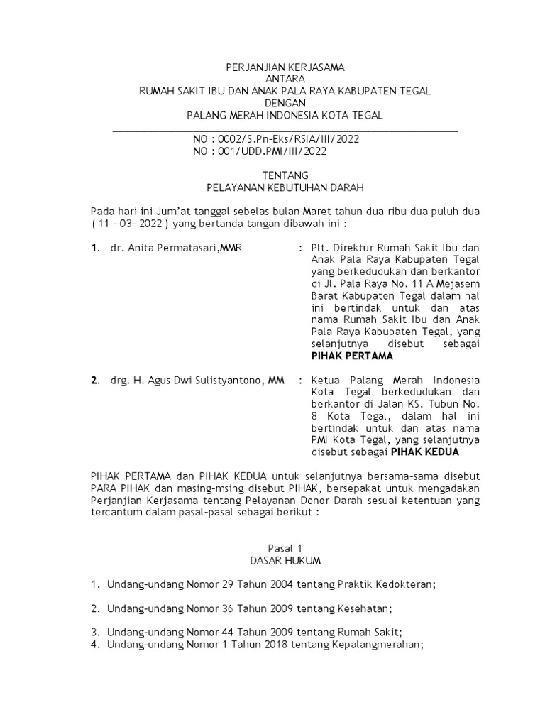 Kerjasama RSIA Pala Raya dan PMI Tegal | PDF