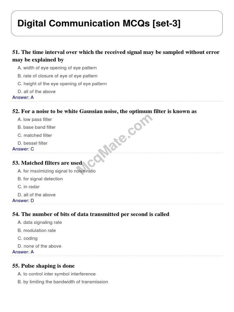Digital Communication Solved MCQs (Set-3) | PDF Digital Communication Solved MCQs (Set-3) | PDF