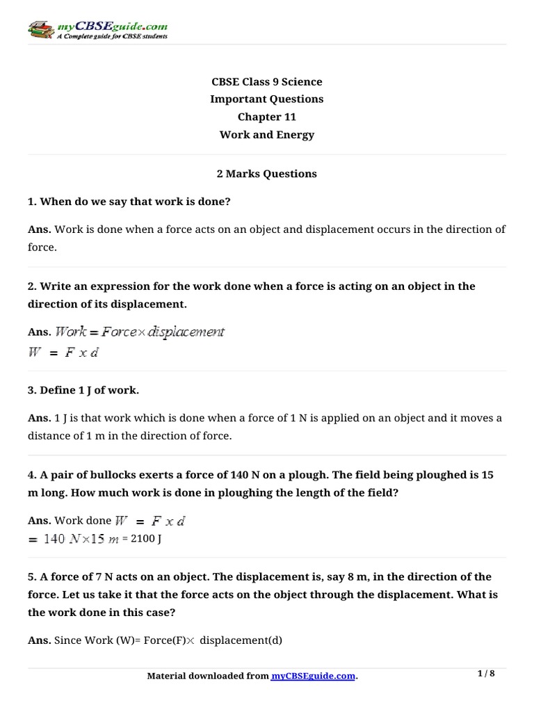 9 Science Imp ch11 2 PDF | PDF | Force | Potential Energy