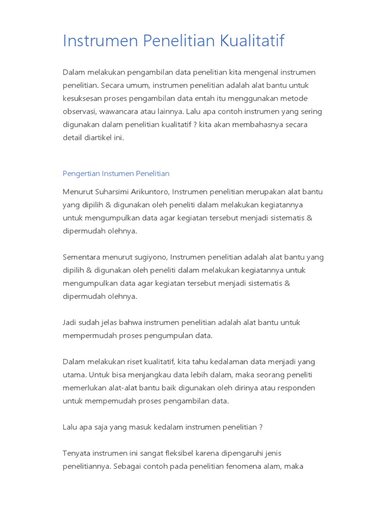 Contoh Instrumen Penelitian Kualitatif | PDF