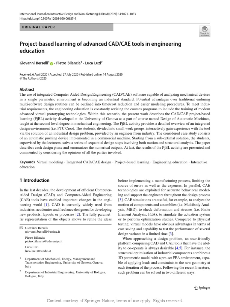 Project-Based Learning of Advanced CADCAE Tools in PDF | PDF | Computer Aided Design | Simulation