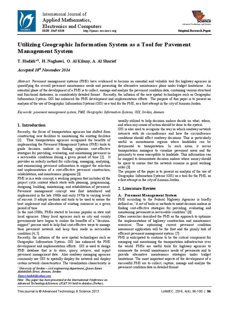 2018 - Utilizing Geographic Information System As A Tool For Pavement Management Applied ...