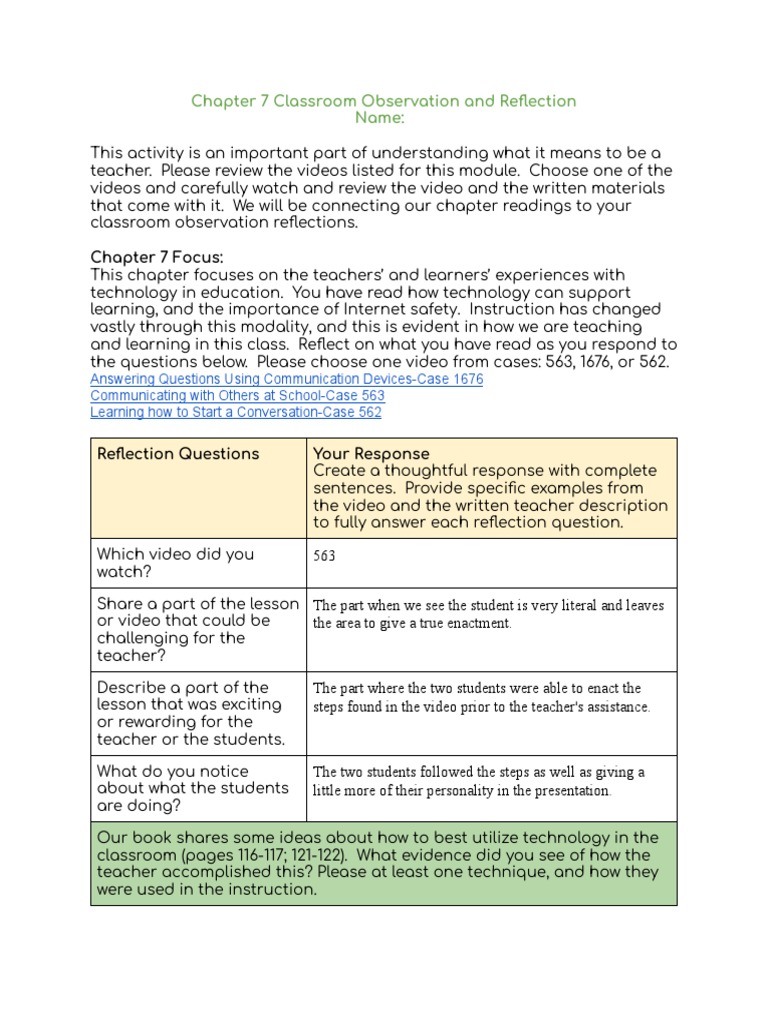 chapter 7 classroom observation and reflection 3 1 | PDF