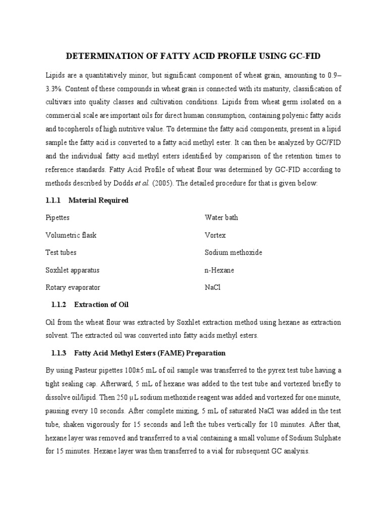 Fatty Acid Determination Using GC-FID PDF | PDF
