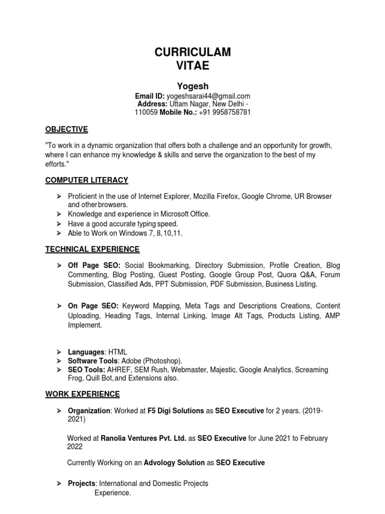 Yogesh Resume 2022 2023 PDF | PDF | Search Engine Optimization | Tag (Metadata)