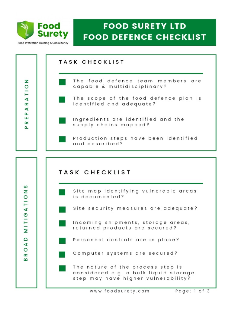 Food Defence Checklist - Food Surety Ltd. (P) PDF | PDF