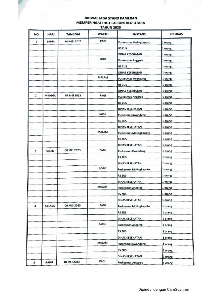 Jadwal Jaga Stand Pameran | PDF