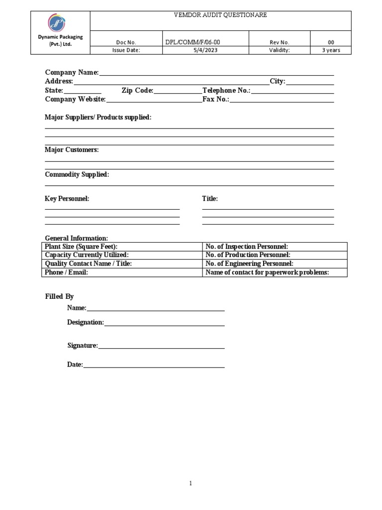 Vendor Audit Questionnaire Guide | PDF