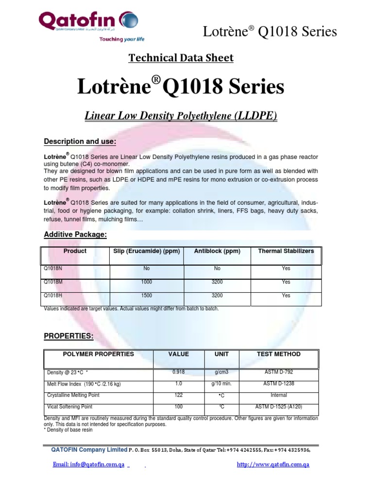 LLDPE - Lotrene Q1018N PDF | PDF | Polyethylene | Extrusion