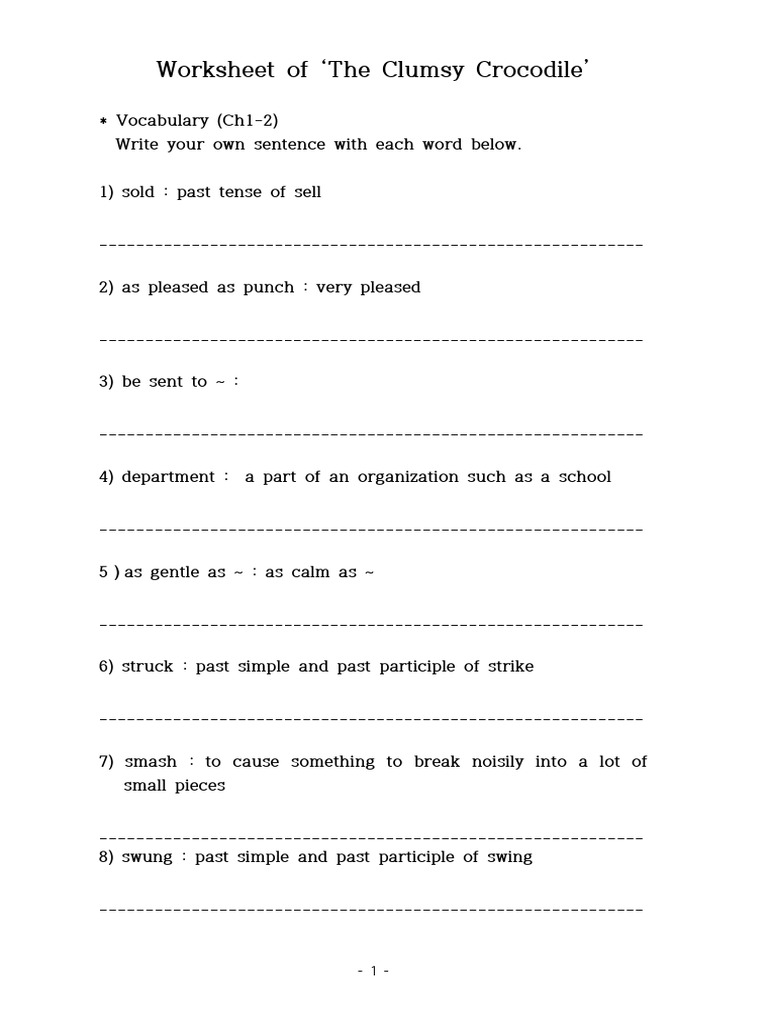 The Clumsy Crocodile Worksheet | PDF