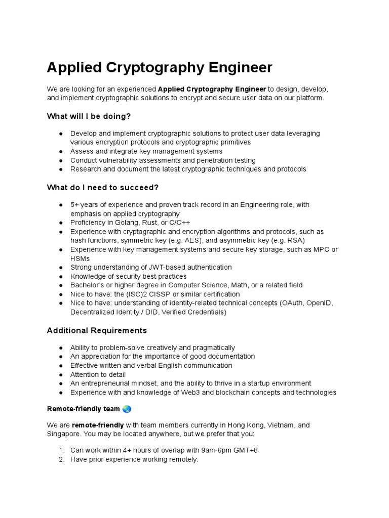 JD For Applied Cryptography Engineer PDF | PDF