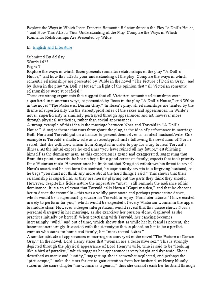 Superficiality in Ibsen and Wilde's Works | PDF