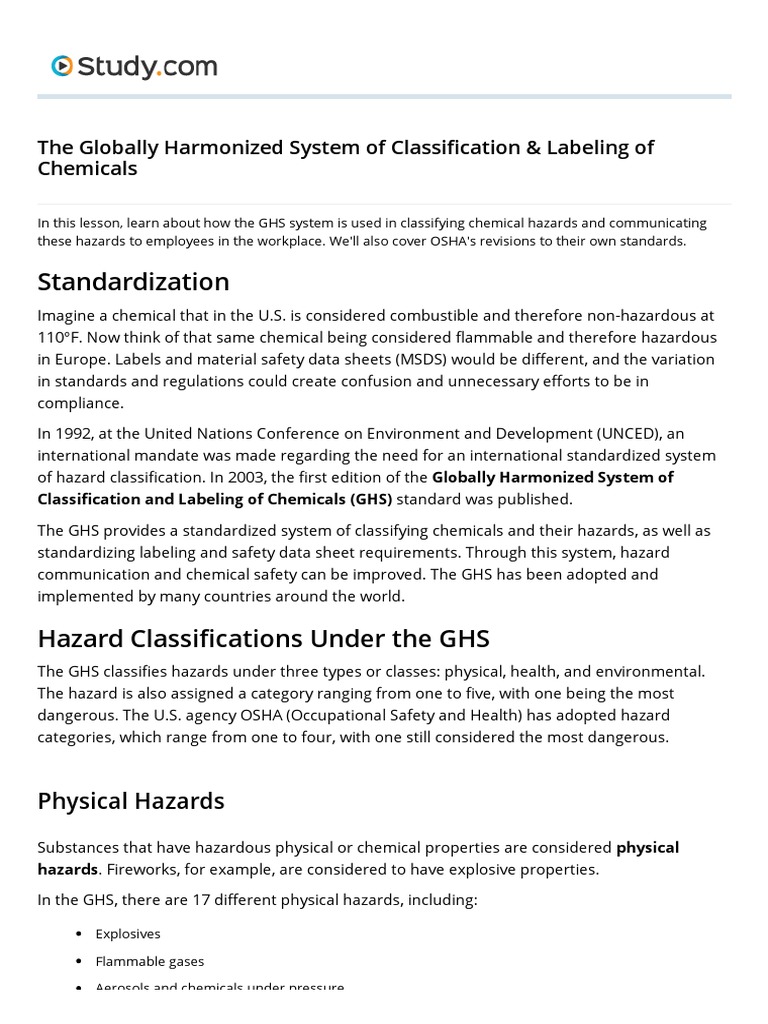 The Globally Harmonized System of Classification & Labeling of ...