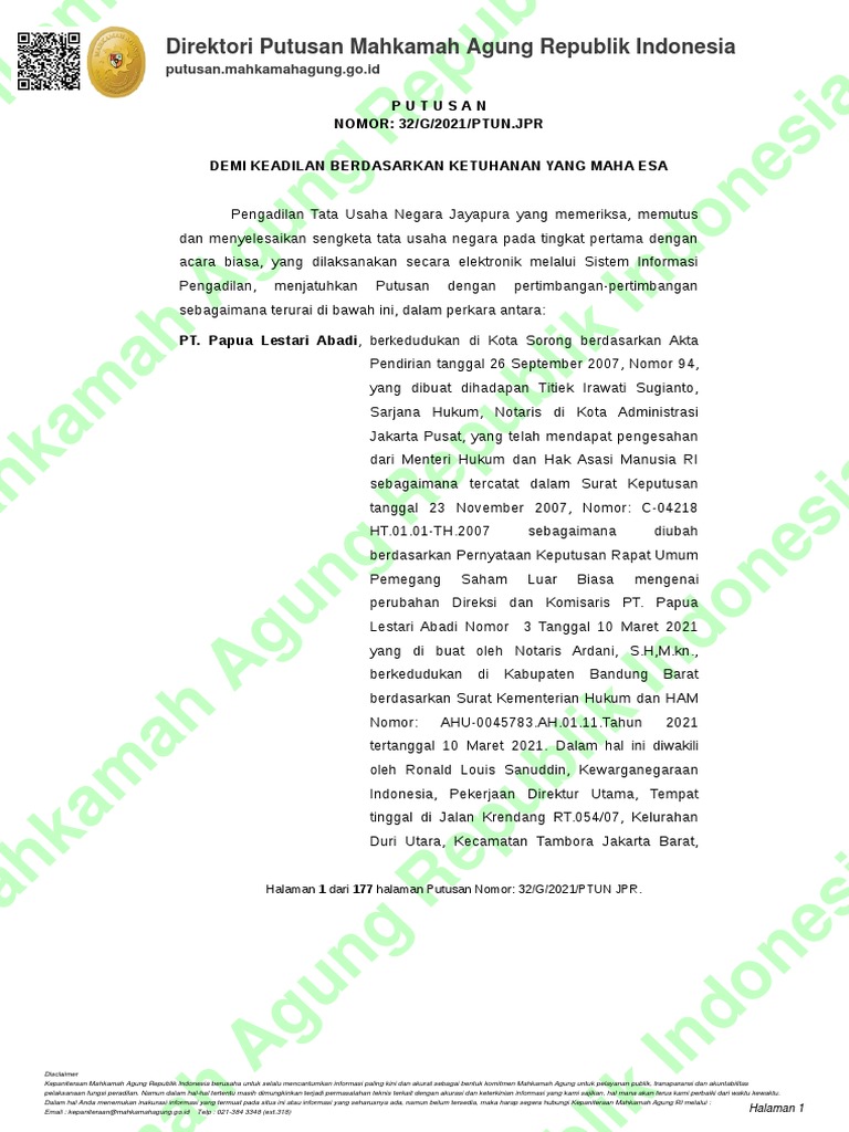 Putusan 32 G 2021 Ptun - JPR 20220912211550 PDF | PDF