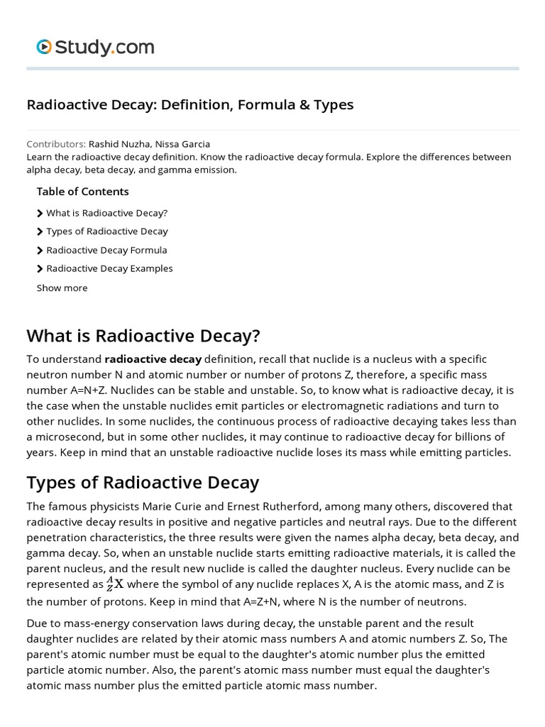 Understanding Radioactive Decay: Definitions, Formulas, and Types of ...