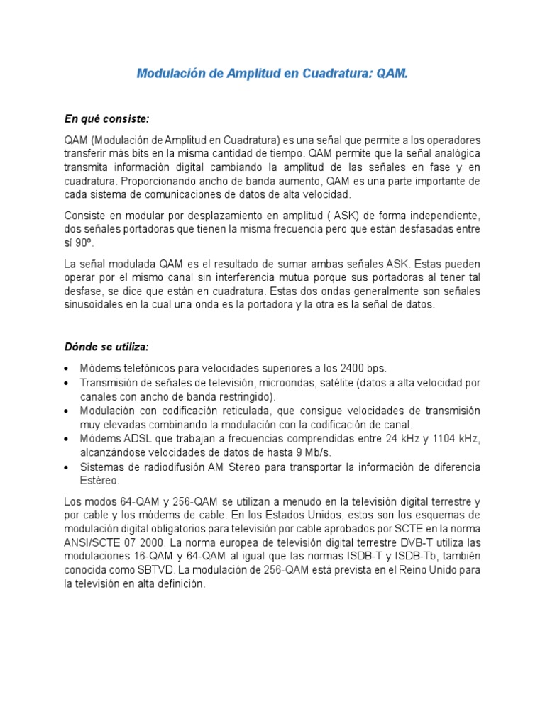 Modulación de Amplitud en Cuadratura QAM PDF | PDF