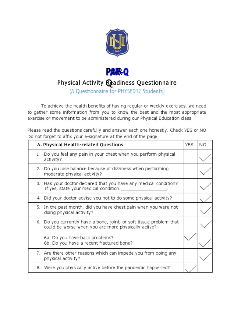 Physical Education - PAR-Q | PDF