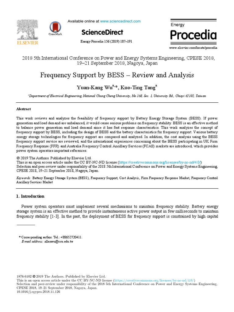 Frequency Support by BESS - Review and Analysis | PDF
