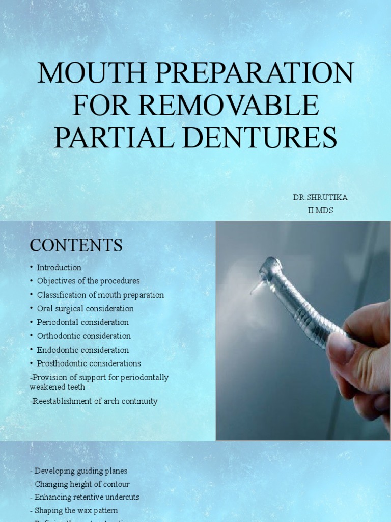 seminar 12- MOUTH PREPARATION FOR REMOVABLE PARTIAL DENTURES.pptx | PDF