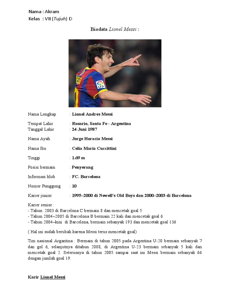 Biodata Lionel Messi | PDF
