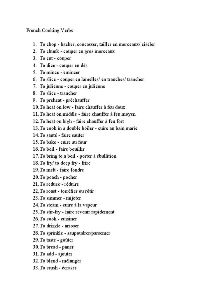French Cooking Verbs | PDF