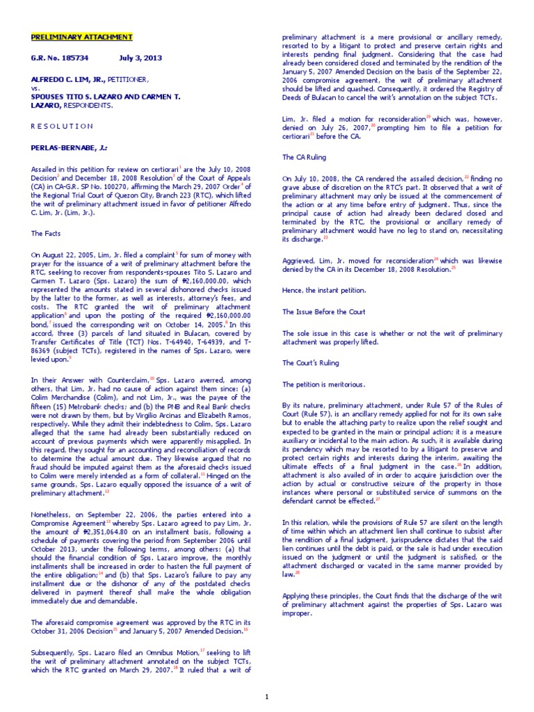 Preliminary Attachment and Preliminary Injunction Cases | PDF ...