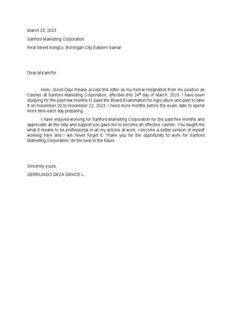 Resination Letter Deza | PDF